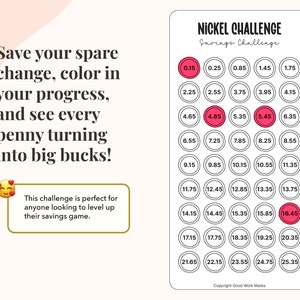 Nickel Savings Challenge, Coin Savings Challenge Envelopes, 52 Week ...