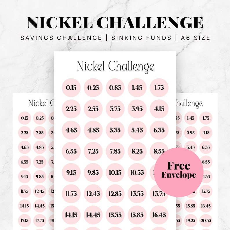 Nickel Savings Challenge, Coin Savings Challenge, 52 Week Savings ...