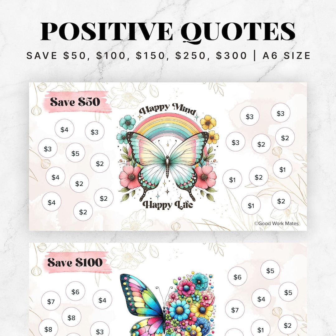 A6 Positive Quotes Low Income Savings Challenge, Money Savings ...