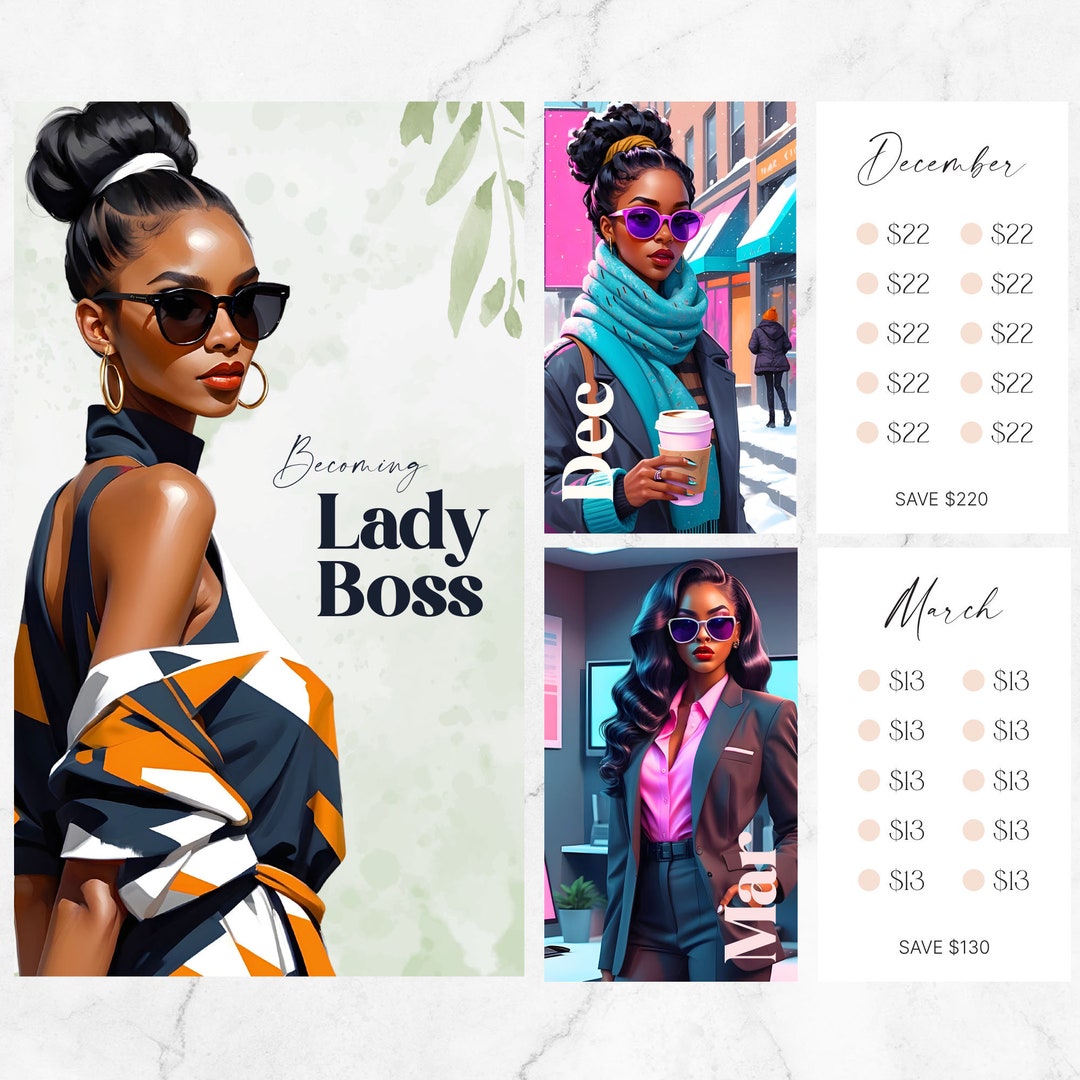 A6 Black Woman Lady Boss Monthly Savings, Money Savings Challenge, Cash ...