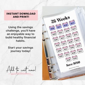 26 Week Savings Challenge, A6 Printable, 52 Week Saving Challenge ...