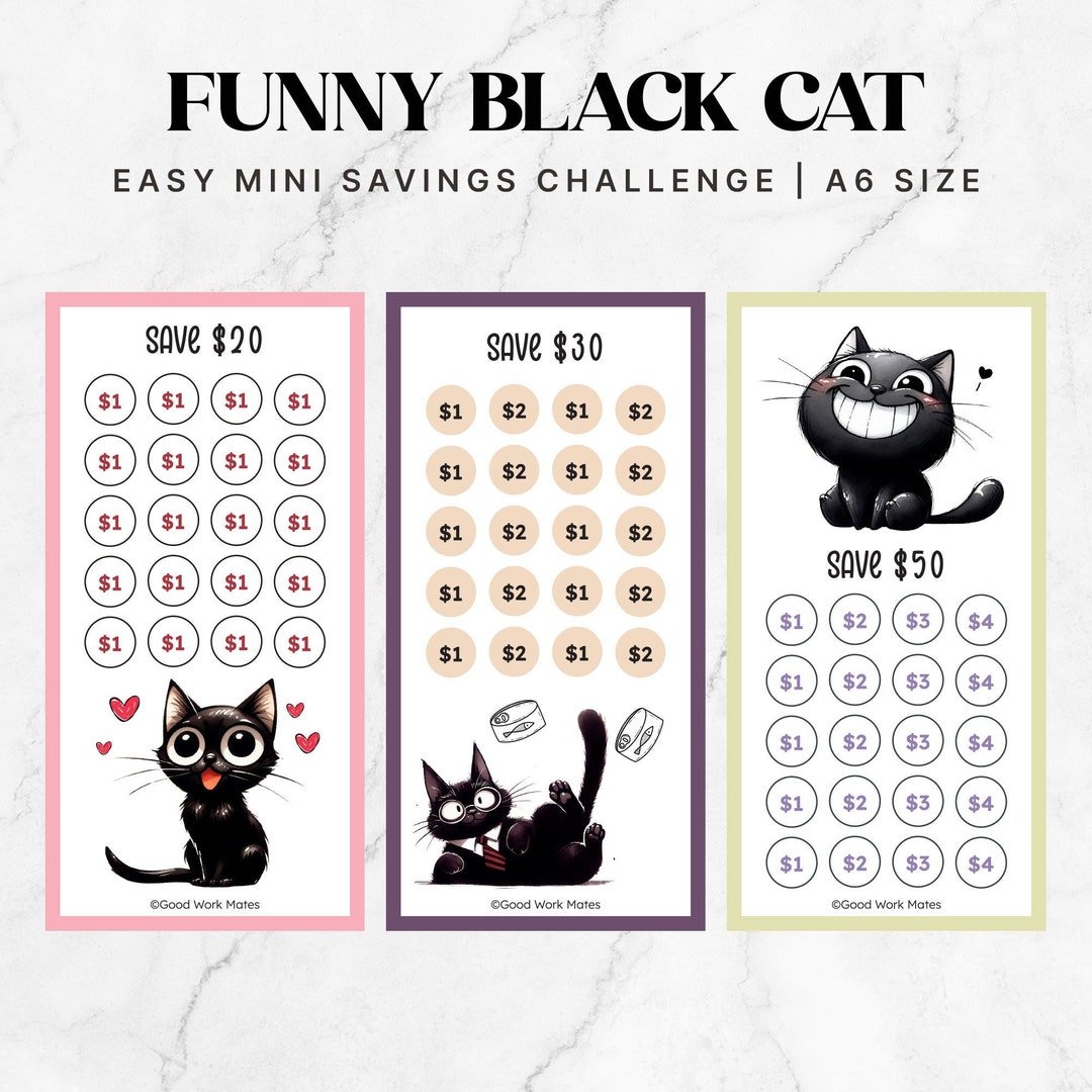 A6 Kawaii Black Cat Cute Mini Savings Challenge, Money Savings ...