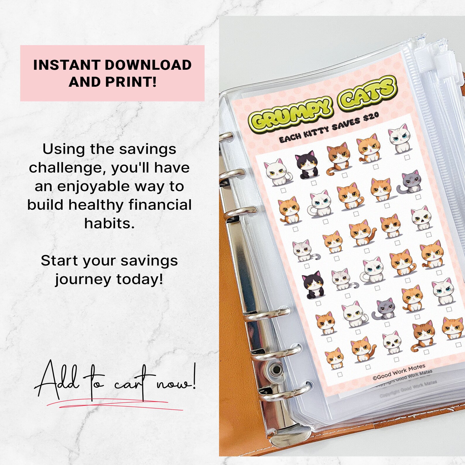 Grumpy Cats A6 Cash Tracker Monthly Savings, Money Savings Challenge ...