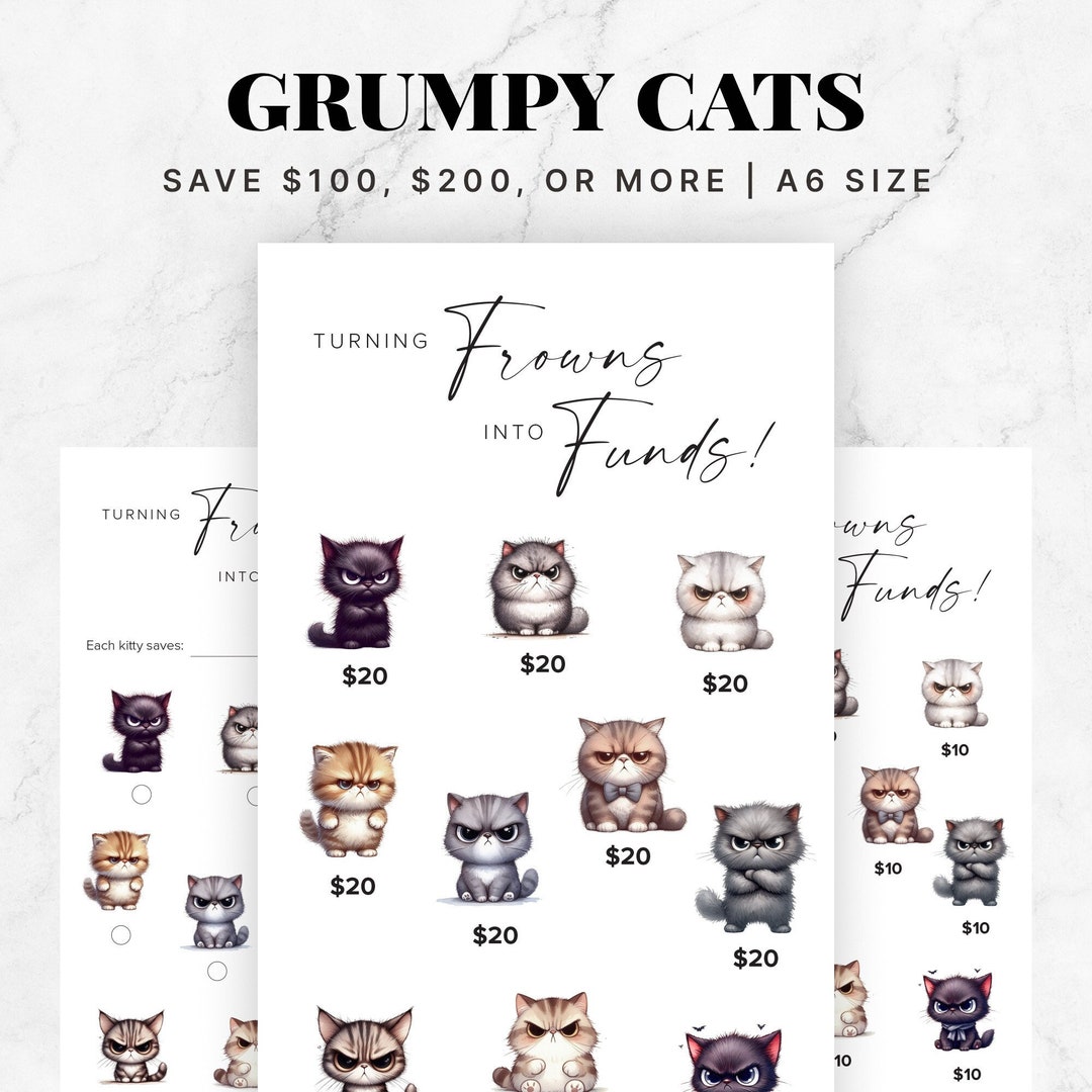Cute Grumpy Cats A6 Cash Tracker Monthly Savings, Money Savings ...