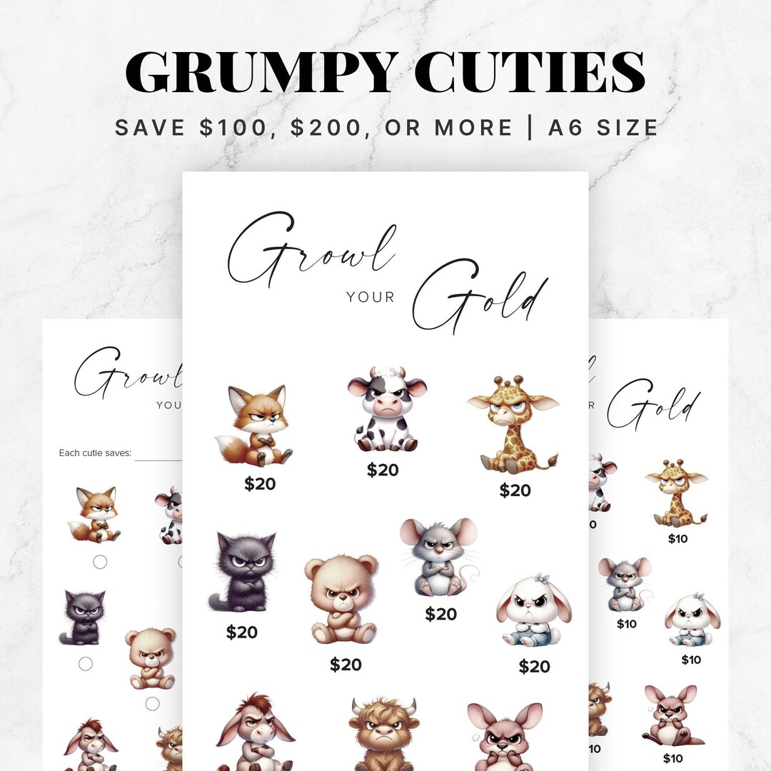 A6 Grumpy Cuties Cash Tracker Monthly Savings, Money Savings Challenge ...