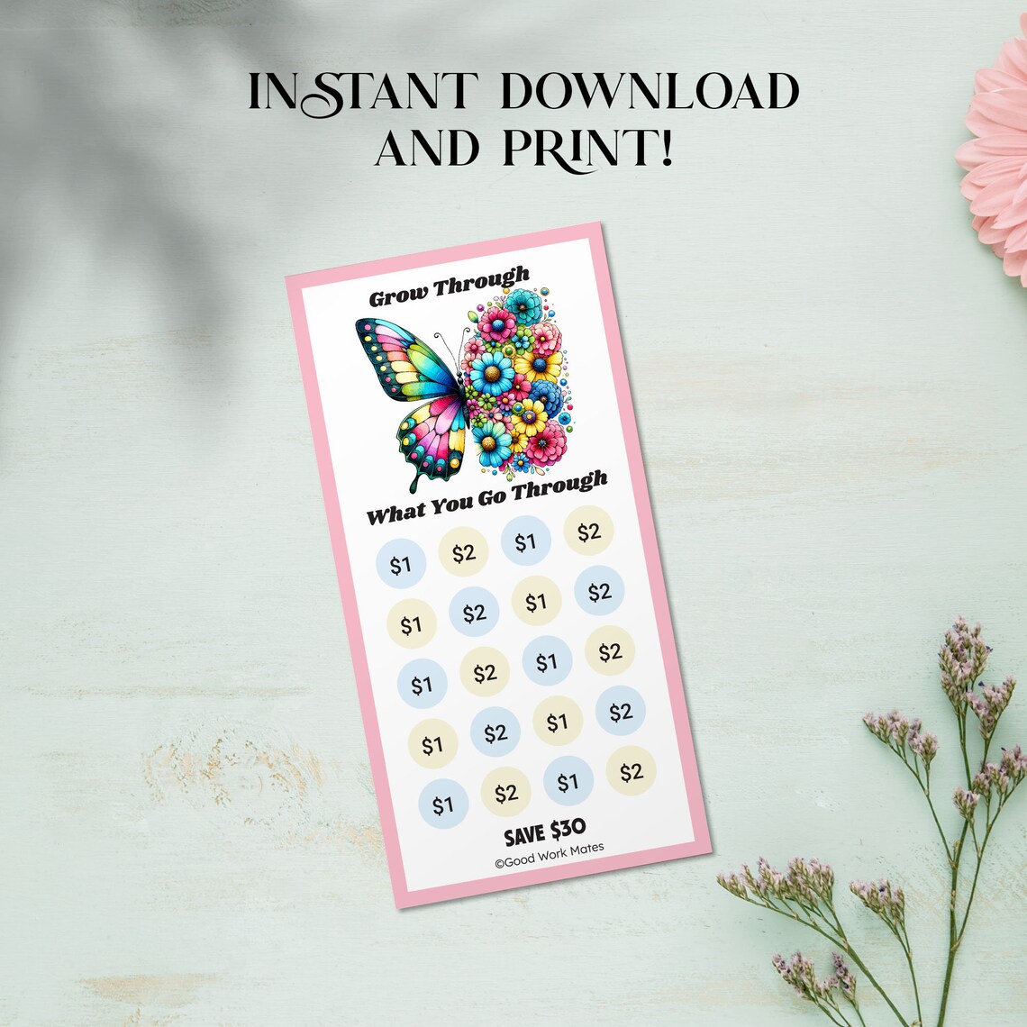 A6 Positive Kawaii Quotes Mini Savings Challenge, Money Savings ...