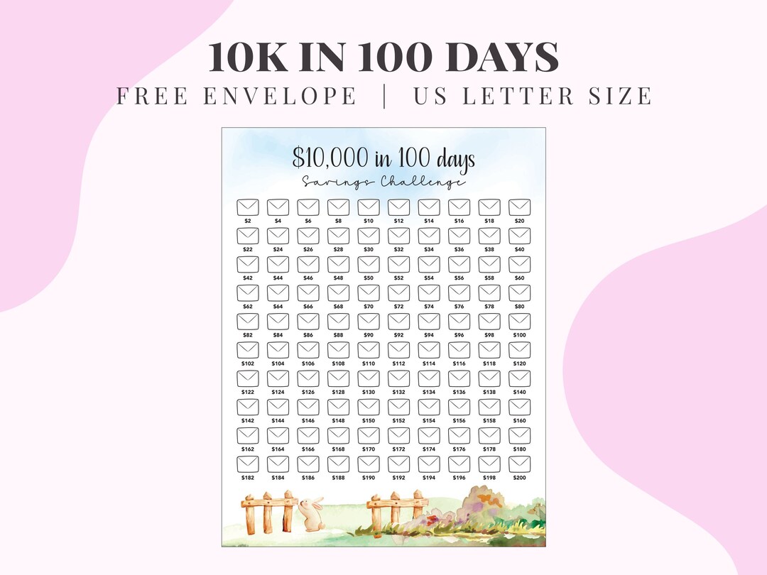10k in 100 Days Savings Challenge Envelope, Water Color 10k Saving ...