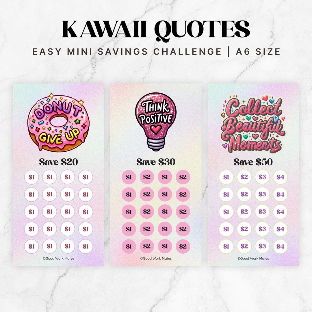 A6 Positive Kawaii Quotes Mini Savings Challenge, Money Savings ...