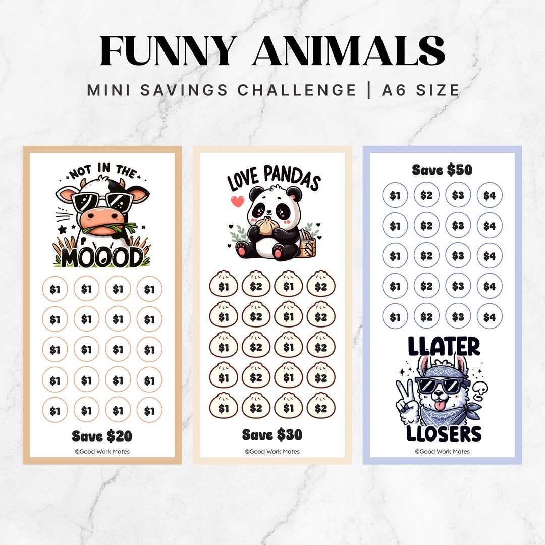 A6 Kawaii Funny Animals Mini Savings Challenge, Money Savings Challenge ...