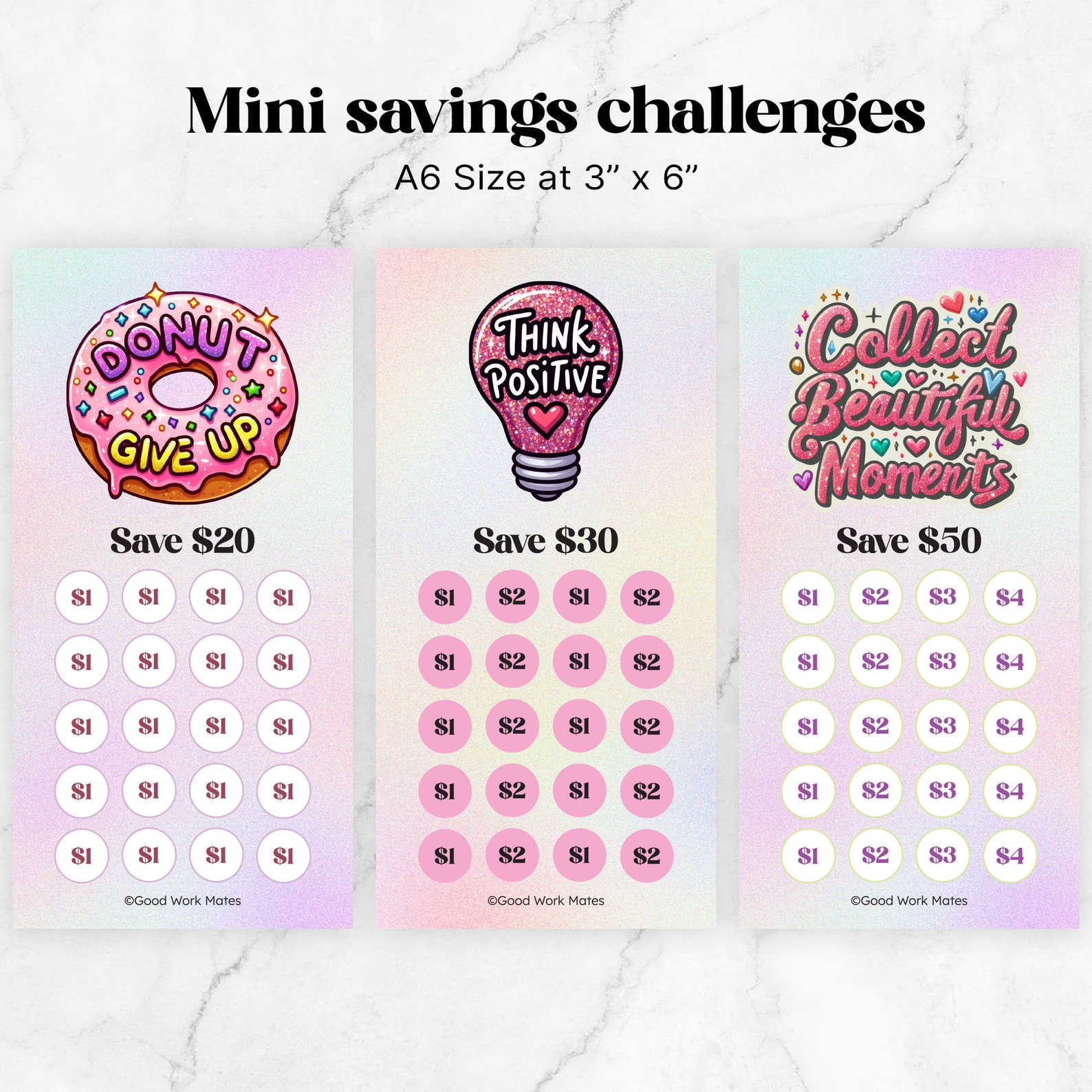 A6 Positive Kawaii Quotes Mini Savings Challenge, Money Savings ...