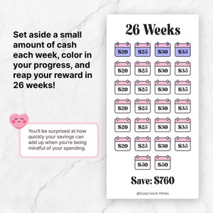 26 Week Savings Challenge, A6 Printable, 52 Week Saving Challenge ...