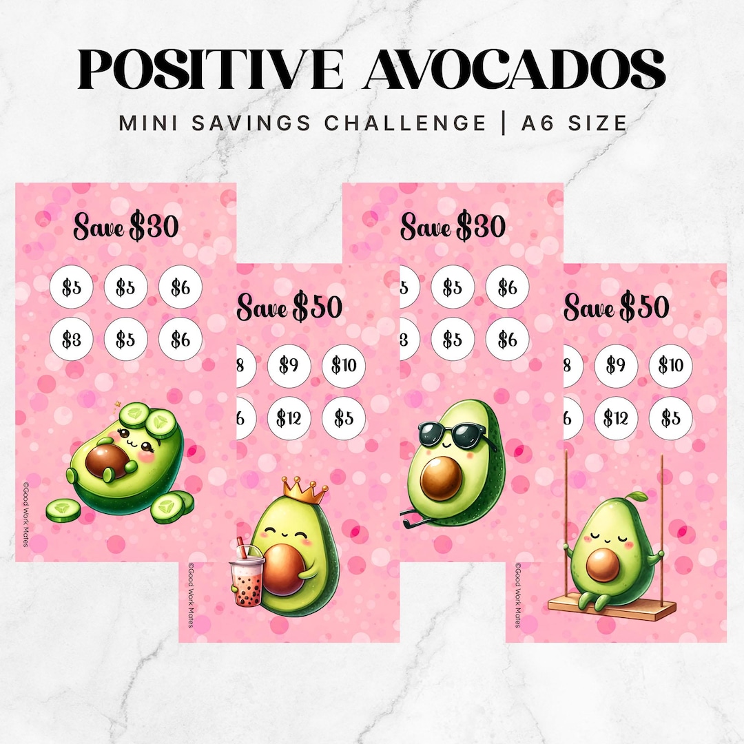 A6 Kawaii Positive Avocado Mini Savings Challenge, Money Savings ...