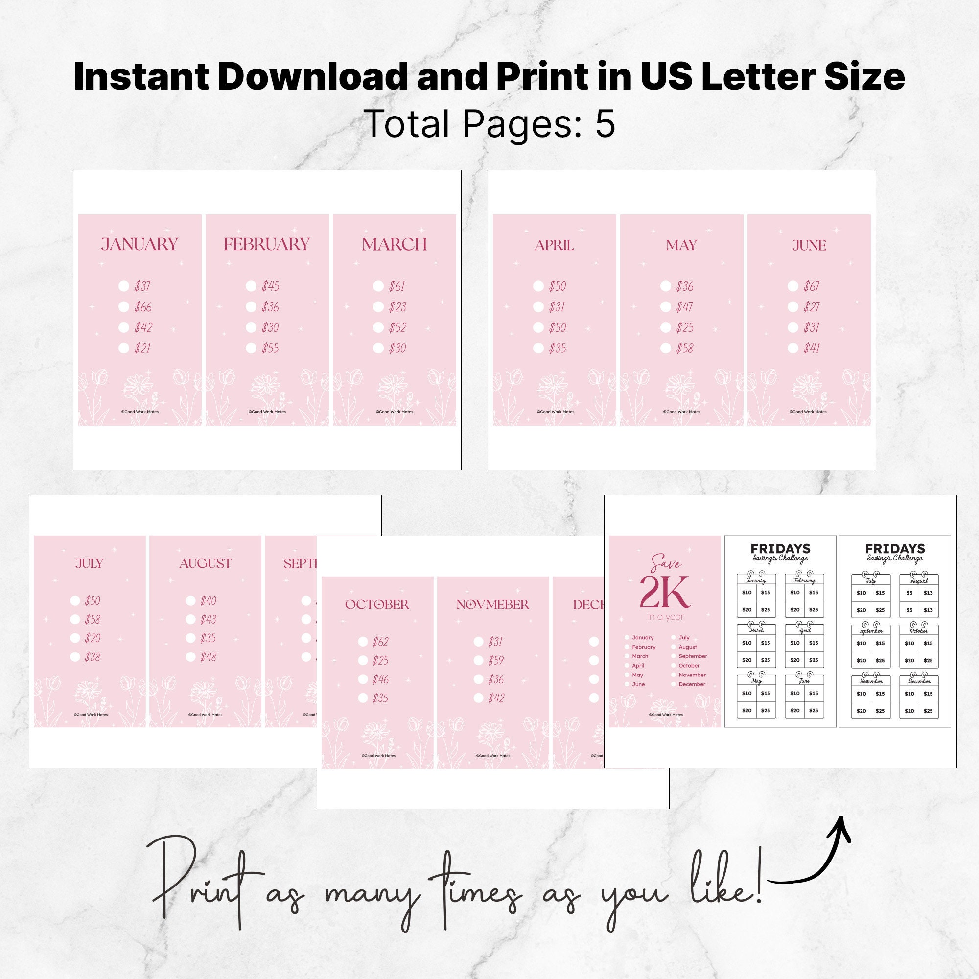 2k Printable Savings Challenge Bundle, Save 2000 a Year, 2k Savings ...