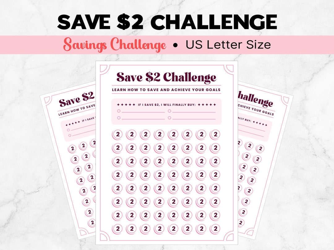 2 Dollars Savings Challenge Coin Saving Challenge Envelope - Etsy