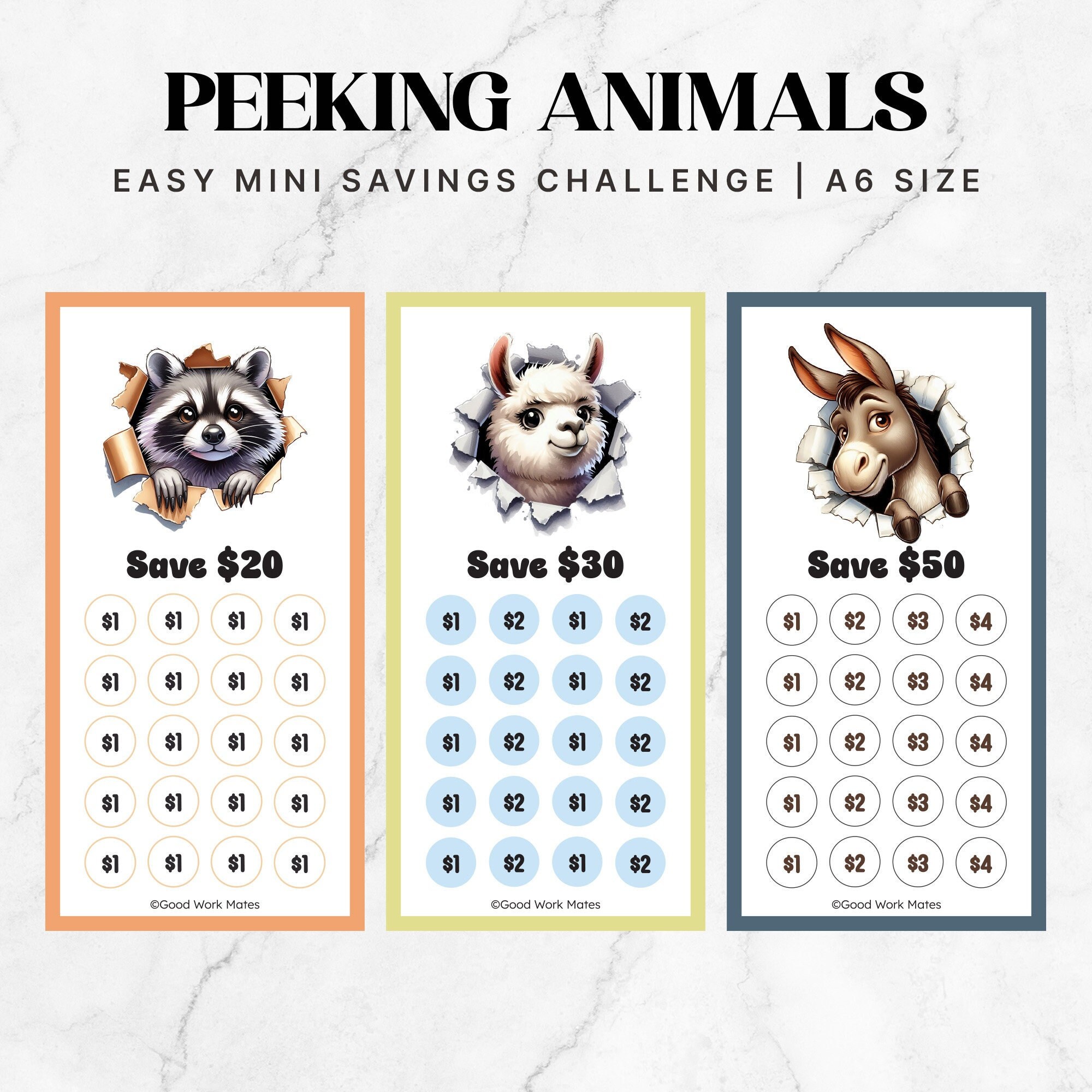 A6 Peeking Animals Mini Savings Challenge, Money Savings Challenge, A6 ...