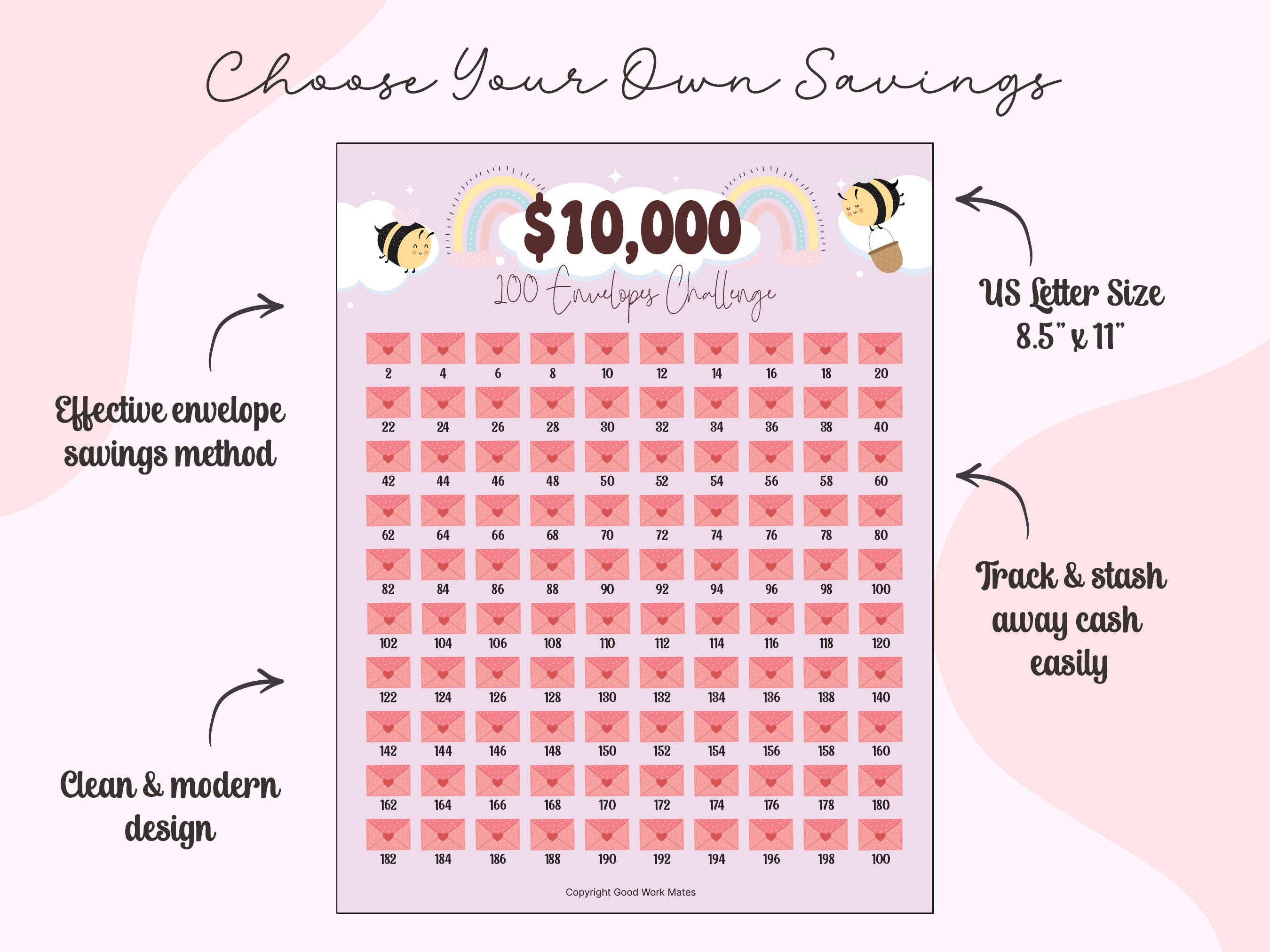 100k Envelope Challenge Printable Bee Theme 100 Cash Envelope - Etsy