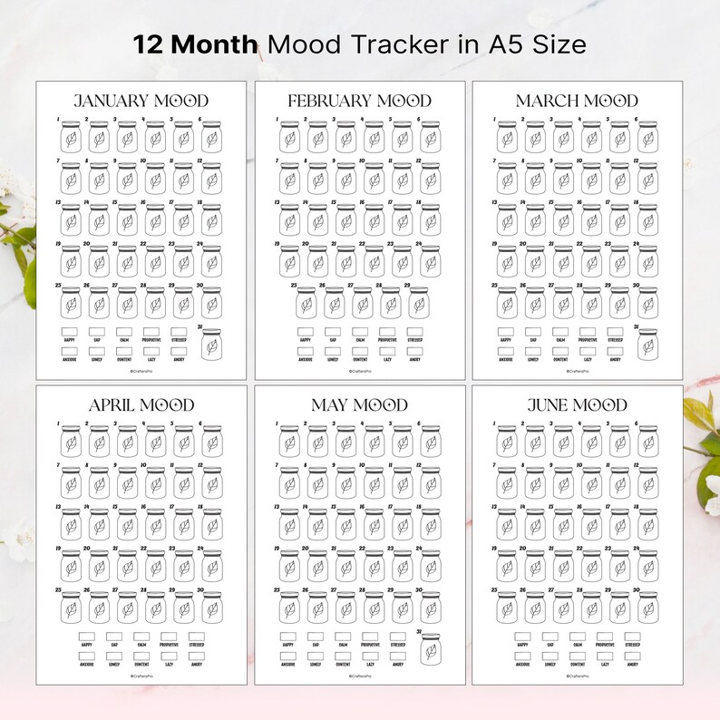 Daily Mood Tracker Leaf Jar Bundle, Printable Monthly Tracker Bundle ...