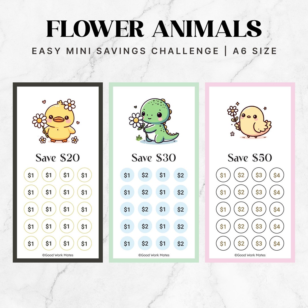 A6 Cute Flower Animals Mini Savings Challenge, Money Savings Challenge ...