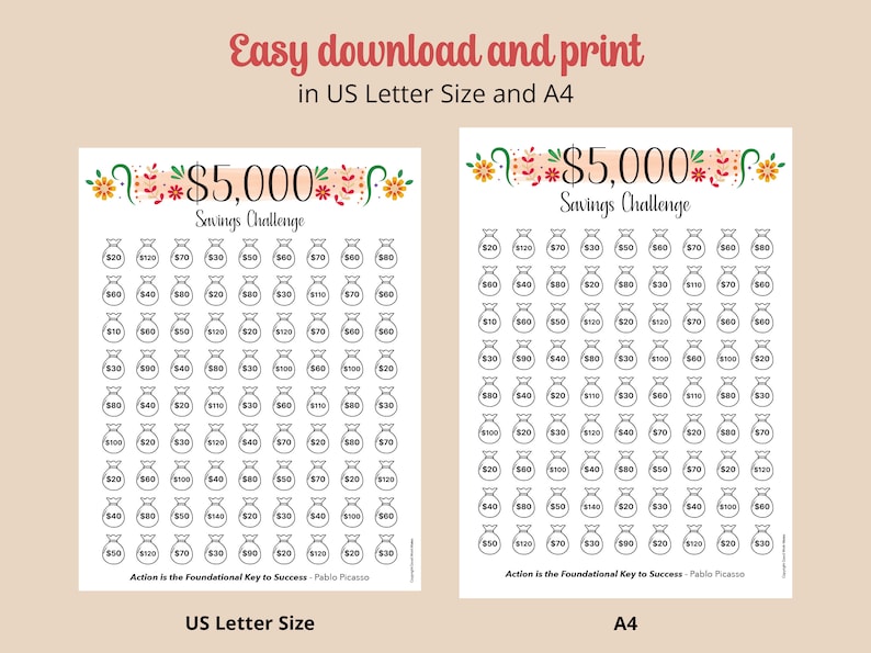 5k Savings Challenge, 5k Saving Challenges, 5000 Dollars Tracker, 5k ...