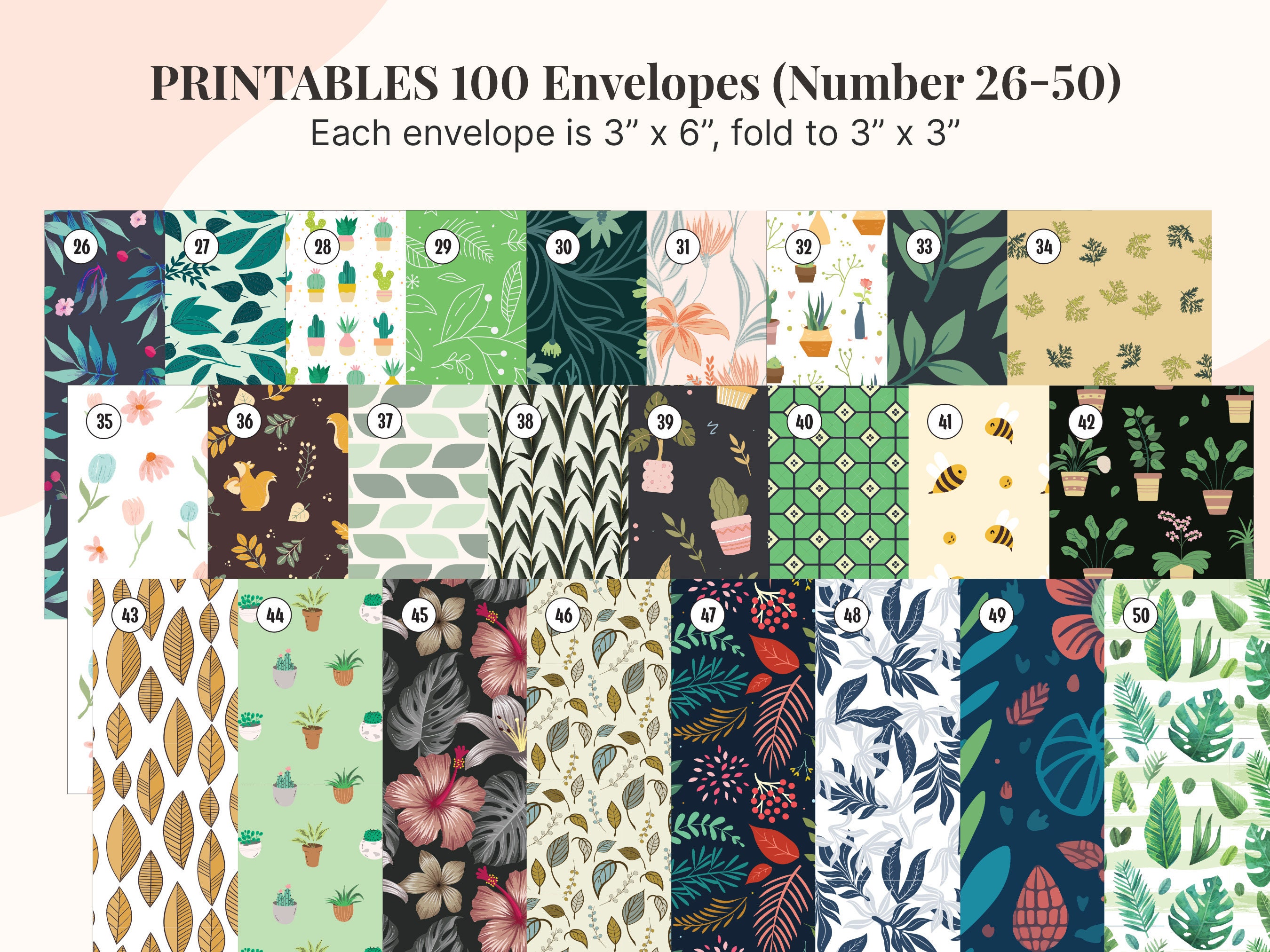 100 Envelope Challenge Set Printable Plant Theme, 100 Cash Envelope Box ...
