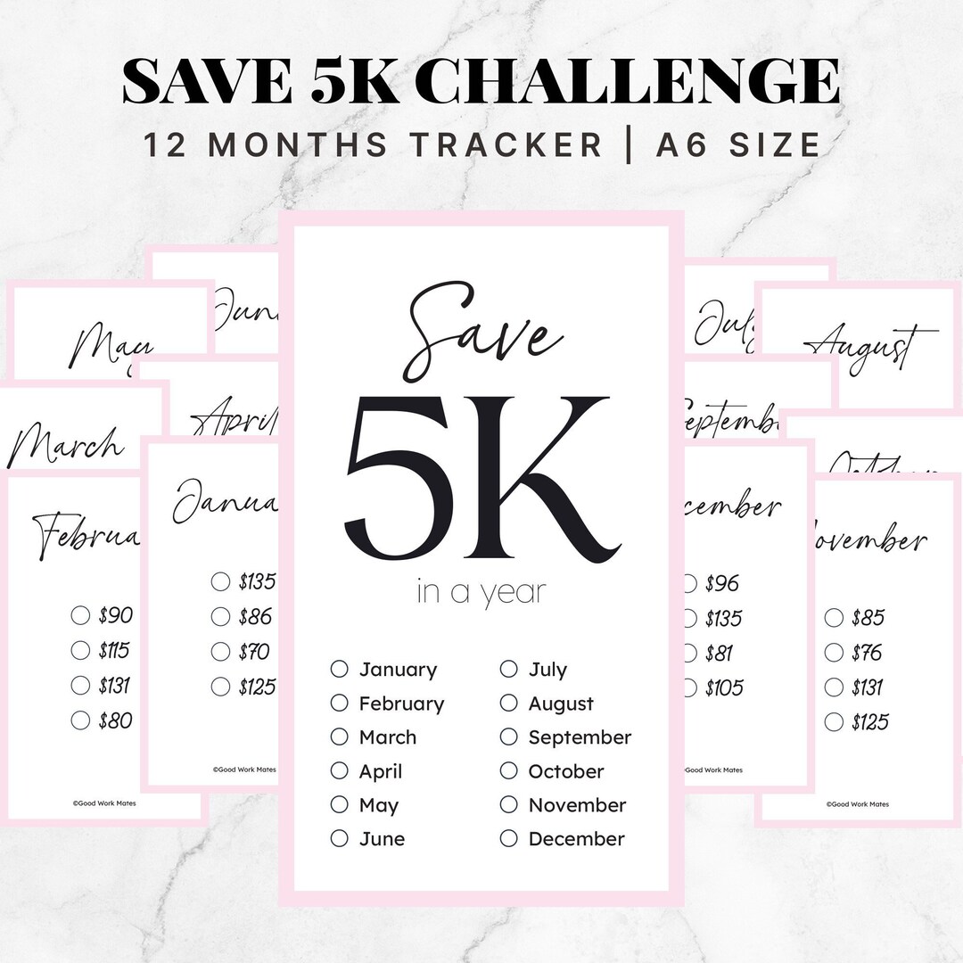 5K Budget Savings Challenges, Save 5000 a Year, 5k Savings Challenge ...