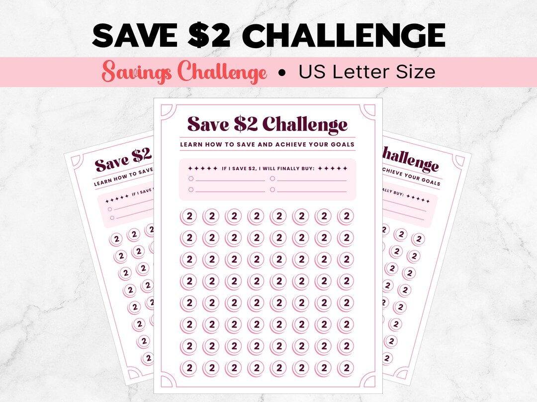 2 Dollars Savings Challenge, Coin Saving Challenge Envelope, 52 Week ...