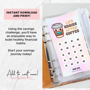 A6 Cute Kawaii Coffee Mini Savings Challenge, Money Savings Challenge ...