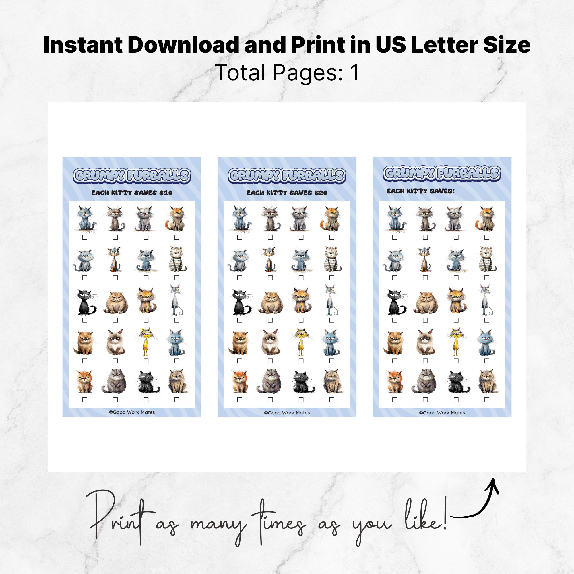 Grumpy Cats A6 Printable Savings Challenge, Money Savings Challenge ...