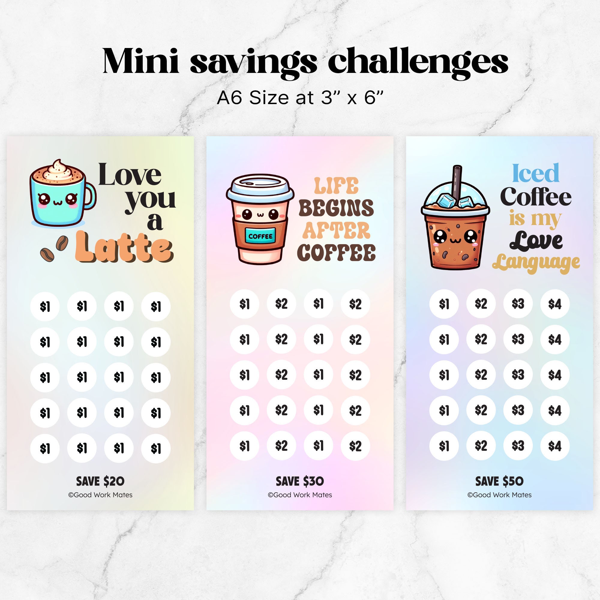 A6 Cute Kawaii Coffee Mini Savings Challenge, Money Savings Challenge ...