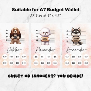 A7 Cute Guilty Grumpy Dogs 12 Month Cash Tracker, A7 Money Savings ...