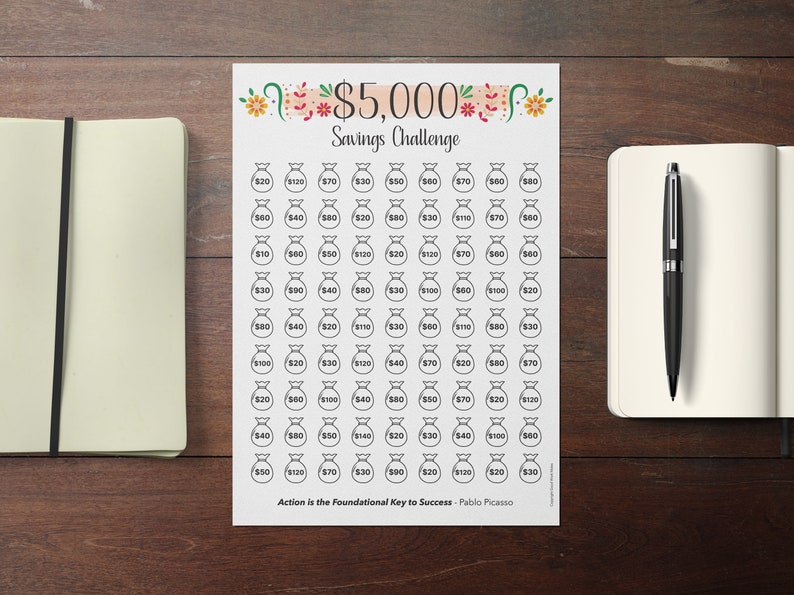 5k Savings Challenge, 5k Saving Challenges, 5000 Dollars Tracker, 5k ...
