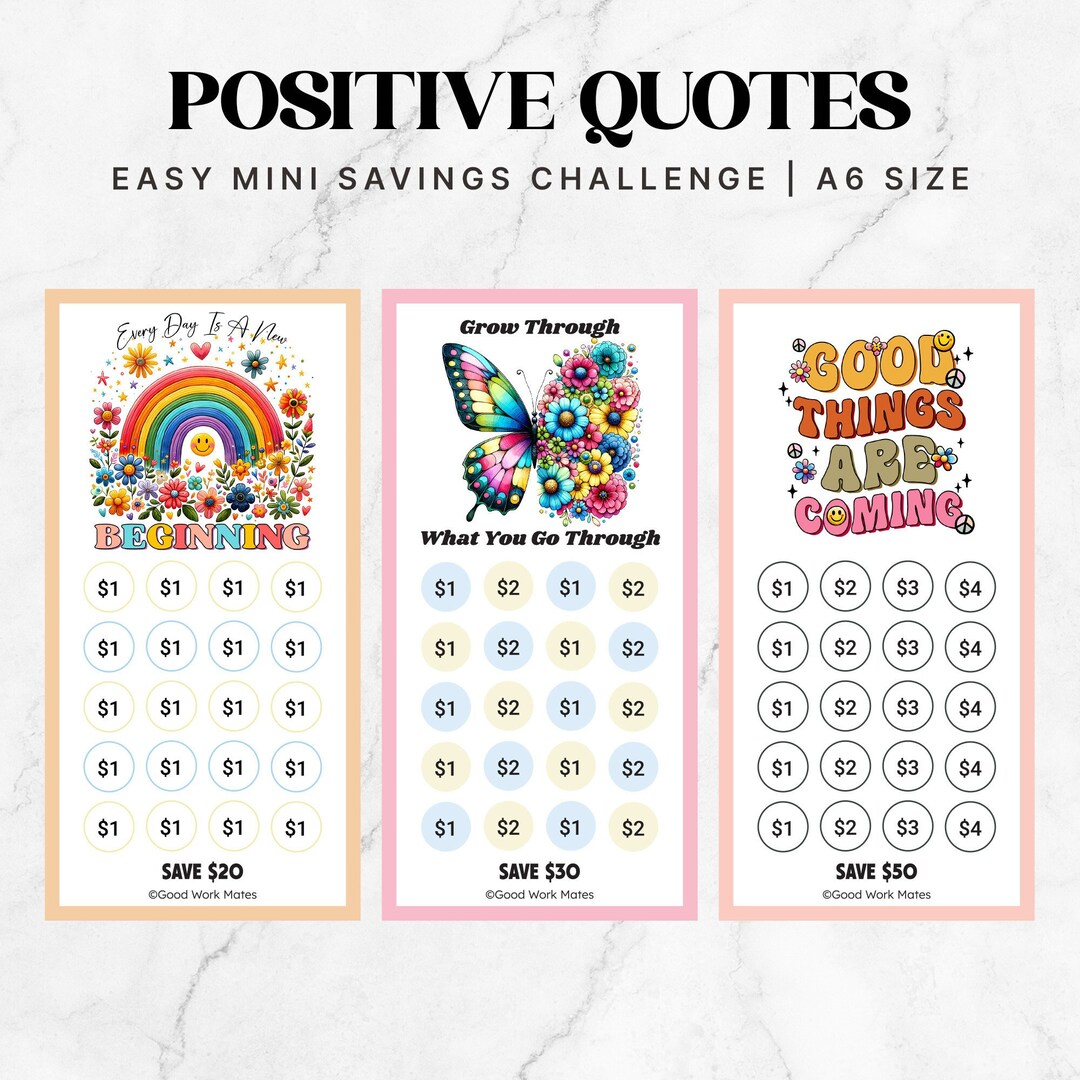 A6 Positive Kawaii Quotes Mini Savings Challenge, Money Savings ...