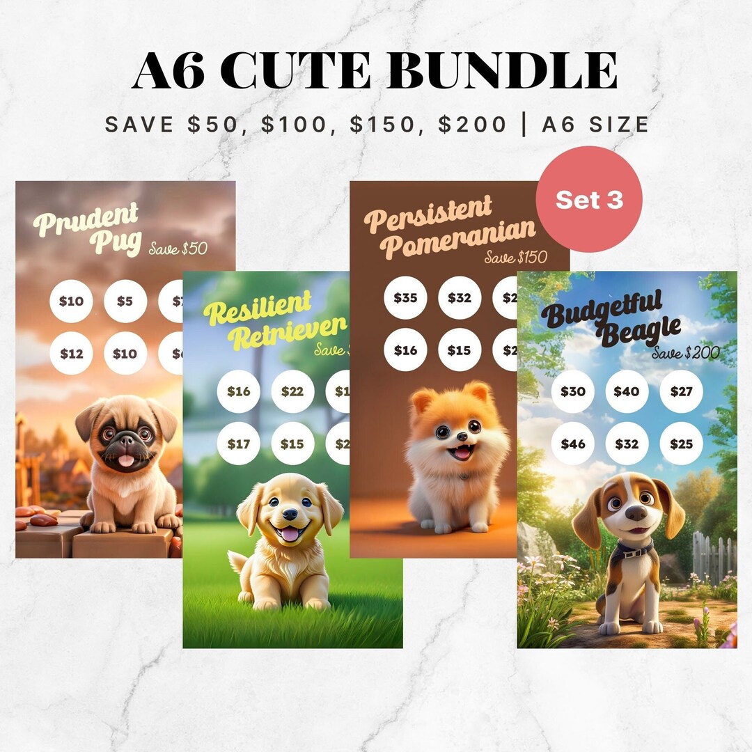 Cute Dogs A6 Cash Tracker Monthly Savings, Money Savings Challenge ...