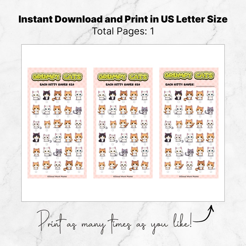 Grumpy Cats A6 Cash Tracker Monthly Savings, Money Savings Challenge ...
