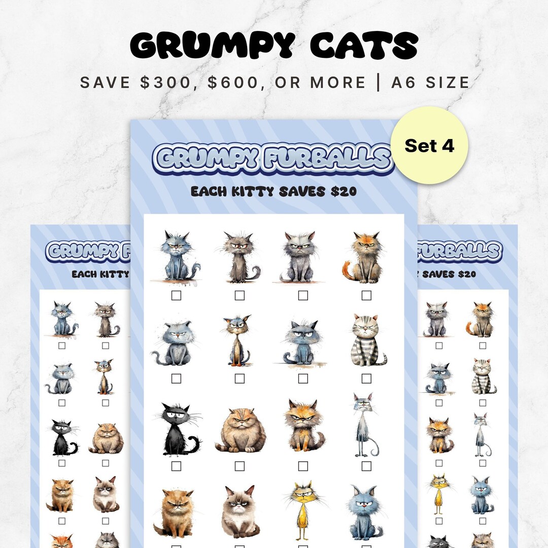 Grumpy Cats A6 Cash Tracker Monthly Savings, Money Savings Challenge ...