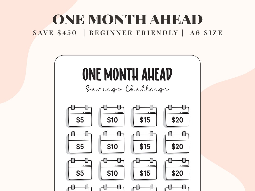 1 Month Ahead Savings Challenge, 52 Week Savings Challenge, Cash ...