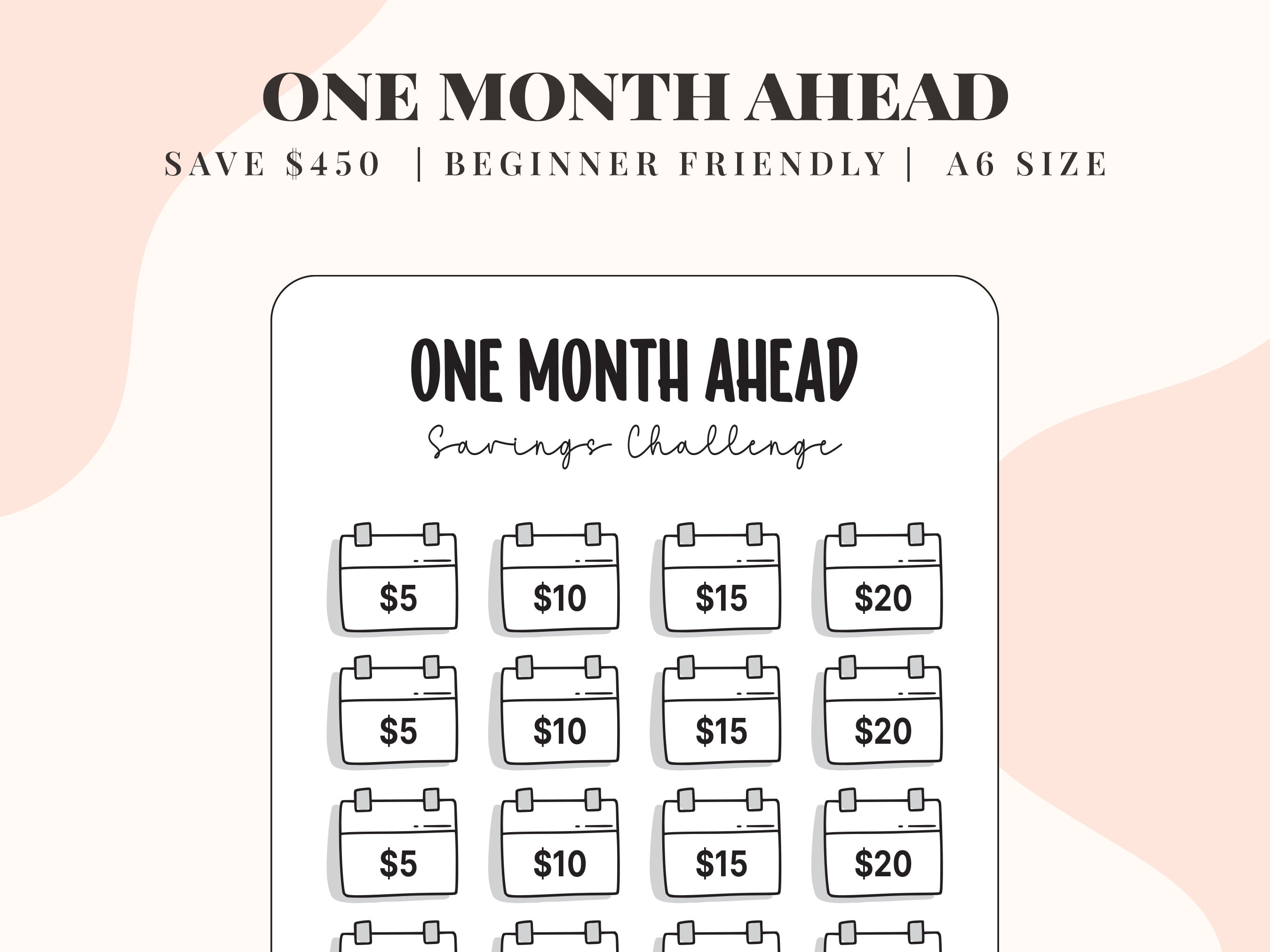 1 Month Ahead Savings Challenge, 52 Week Savings Challenge, Cash ...