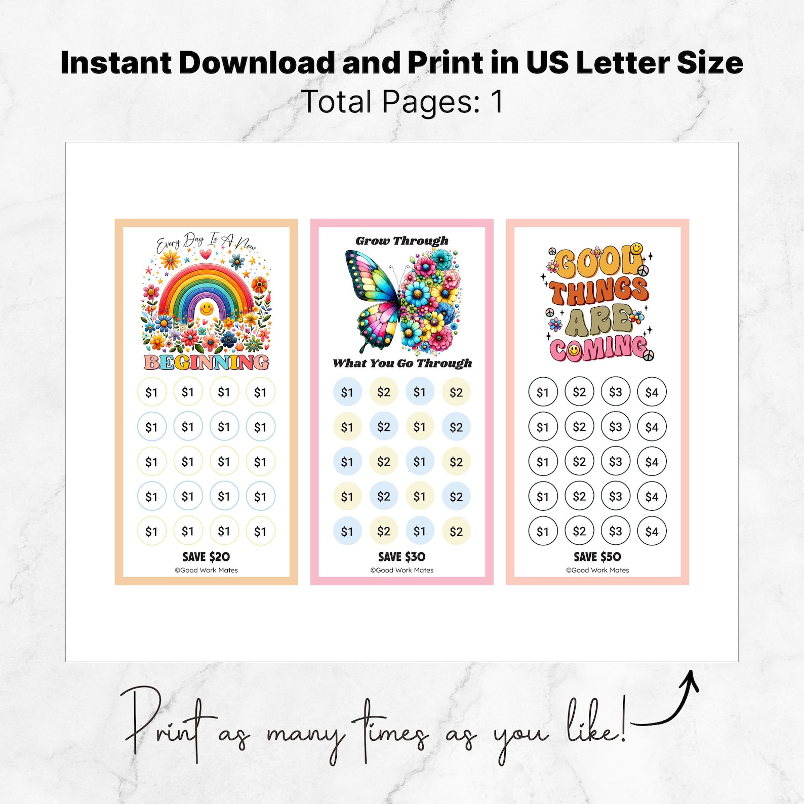 A6 Positive Kawaii Quotes Mini Savings Challenge, Money Savings ...