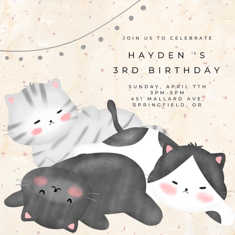 Kitty Cat Kid's Birthday Invitation Card-postcard-save the Date - Etsy