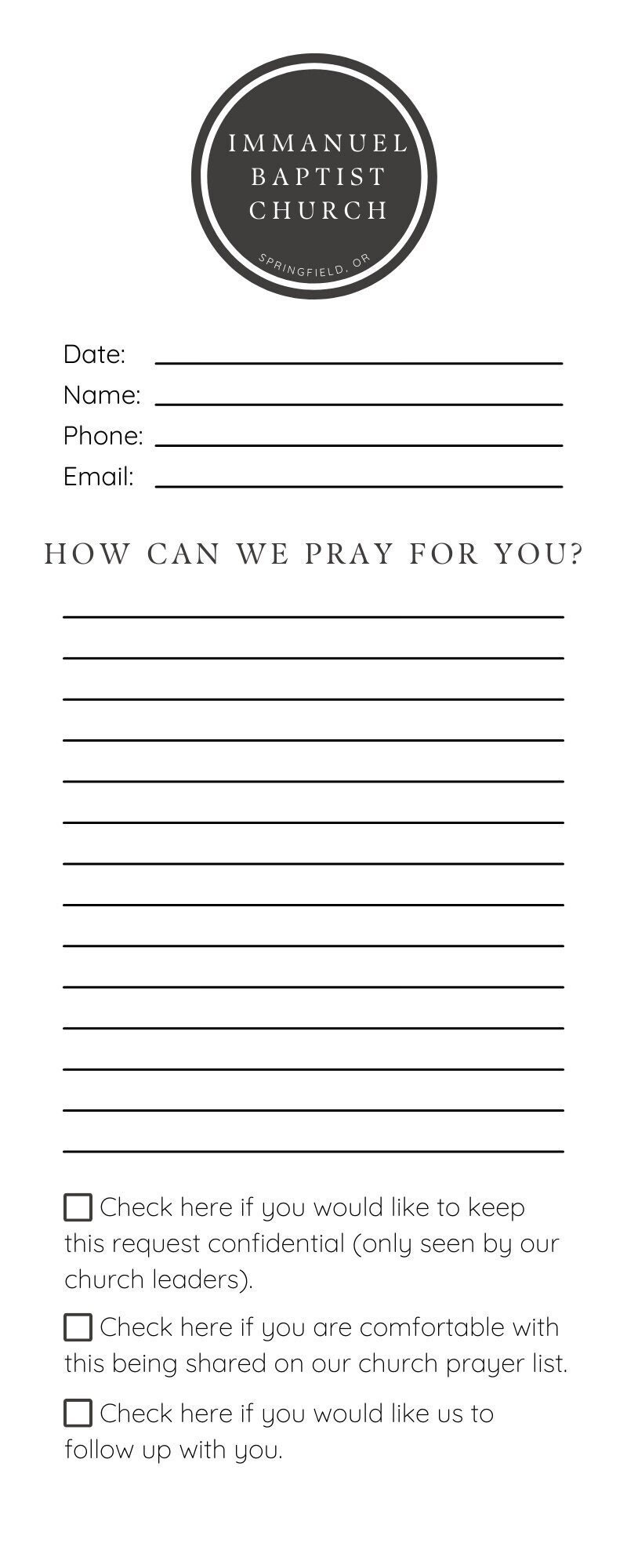 Church Prayer/connection Cards - Etsy