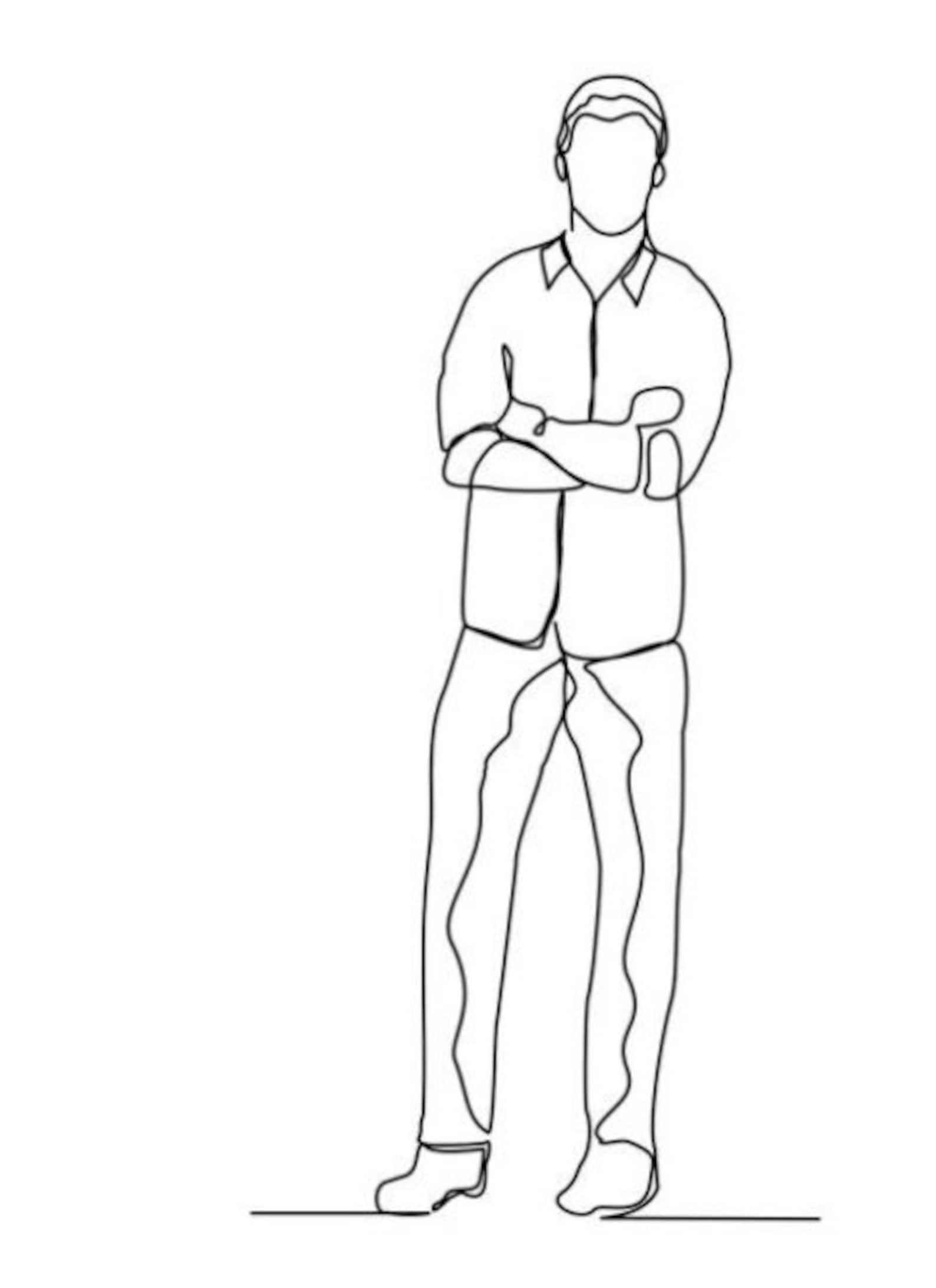 Continuous Line Drawing of Standing Man Crossing Hand Gesture. - Etsy