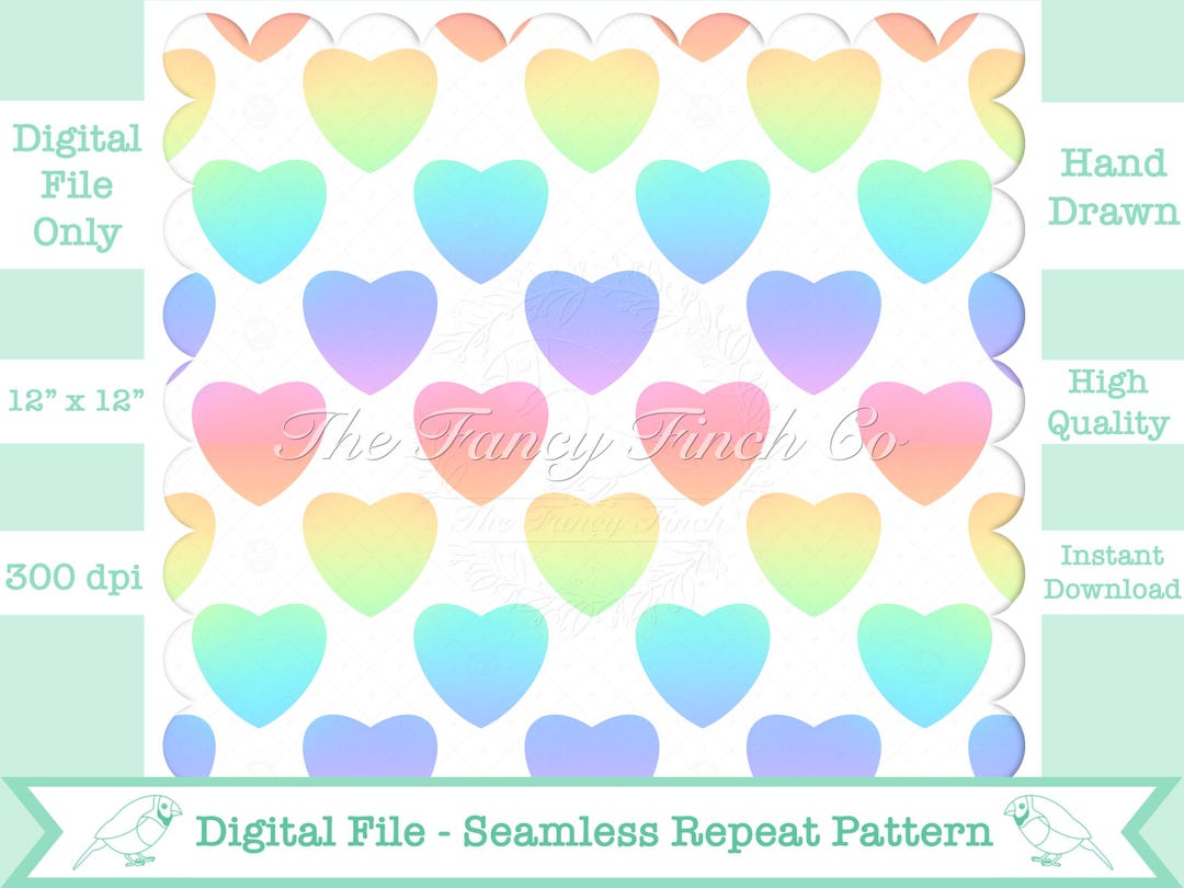 Rainbow Pastel Heart Seamless Pattern Cute Gradient Digital Paper for ...
