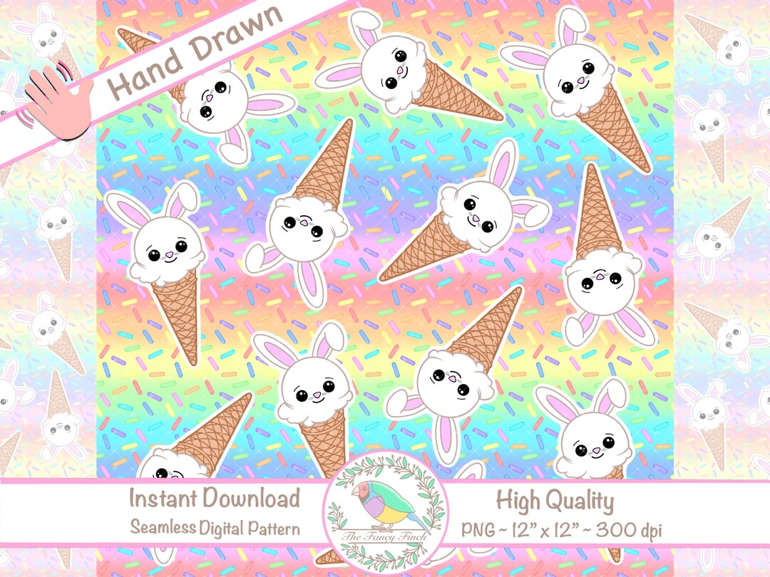 Easter Bunny Ice Cream Seamless Repeat Pattern Sprinkles Rainbow ...
