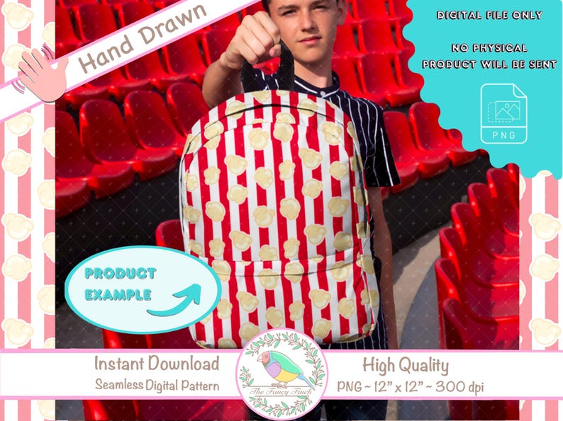Popcorn Digital Seamless Repeat Pattern Movie Night Snacks Digital ...
