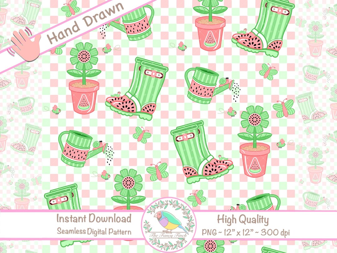 Watermelon Garden Digital Seamless Repeat Pattern Cute Melon Digital ...
