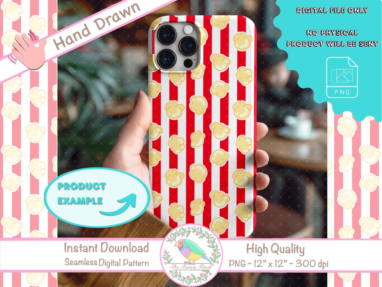 Popcorn Digital Seamless Repeat Pattern Movie Night Snacks Digital ...
