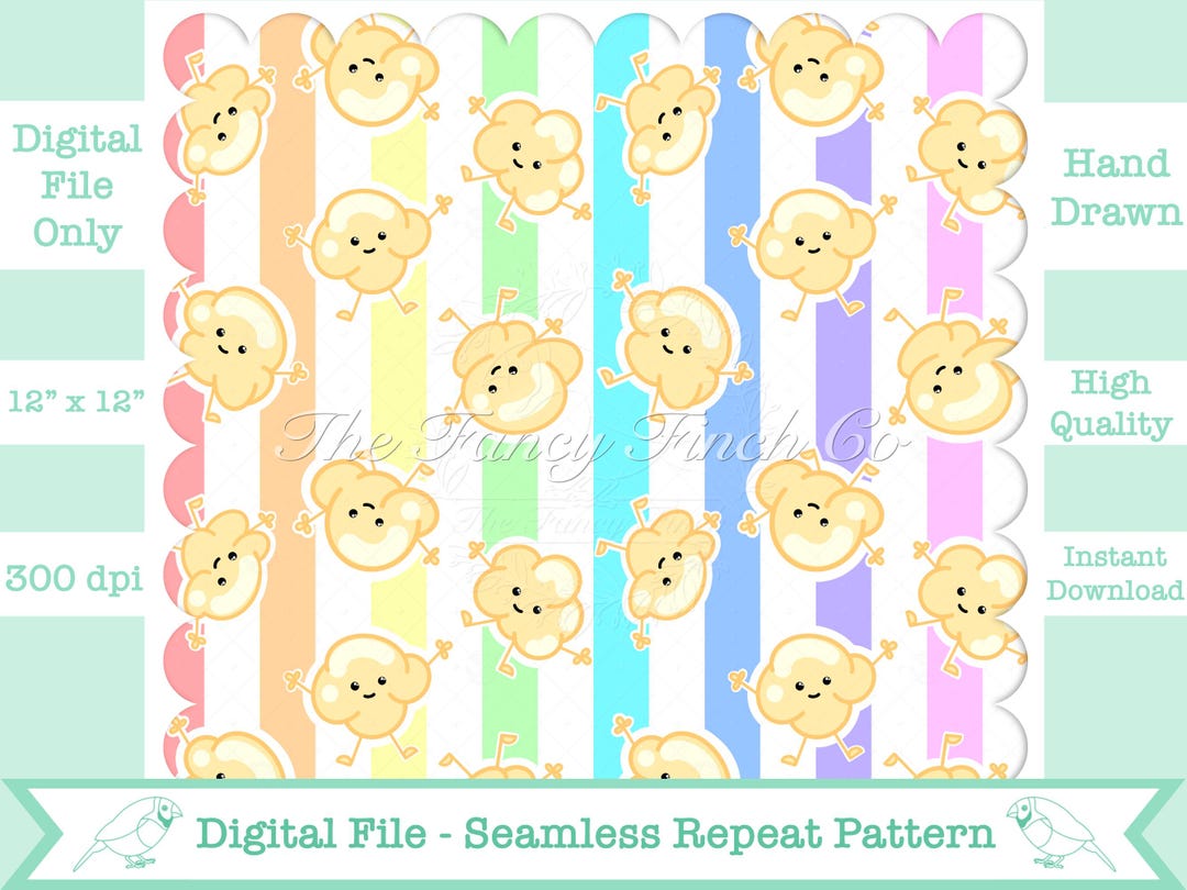 Kawaii Popcorn Digital Seamless Repeat Pattern Movie Night Snacks ...
