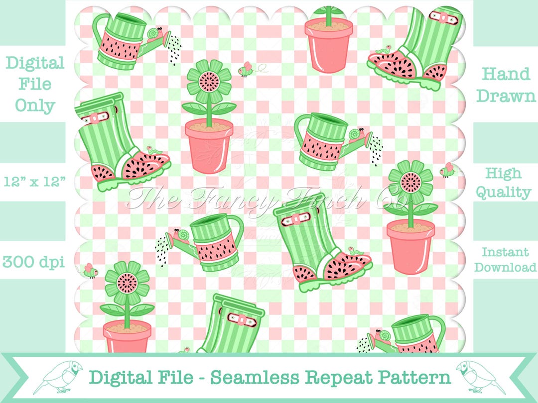 Watermelon Garden Digital Seamless Repeat Pattern Cute Melon Digital ...