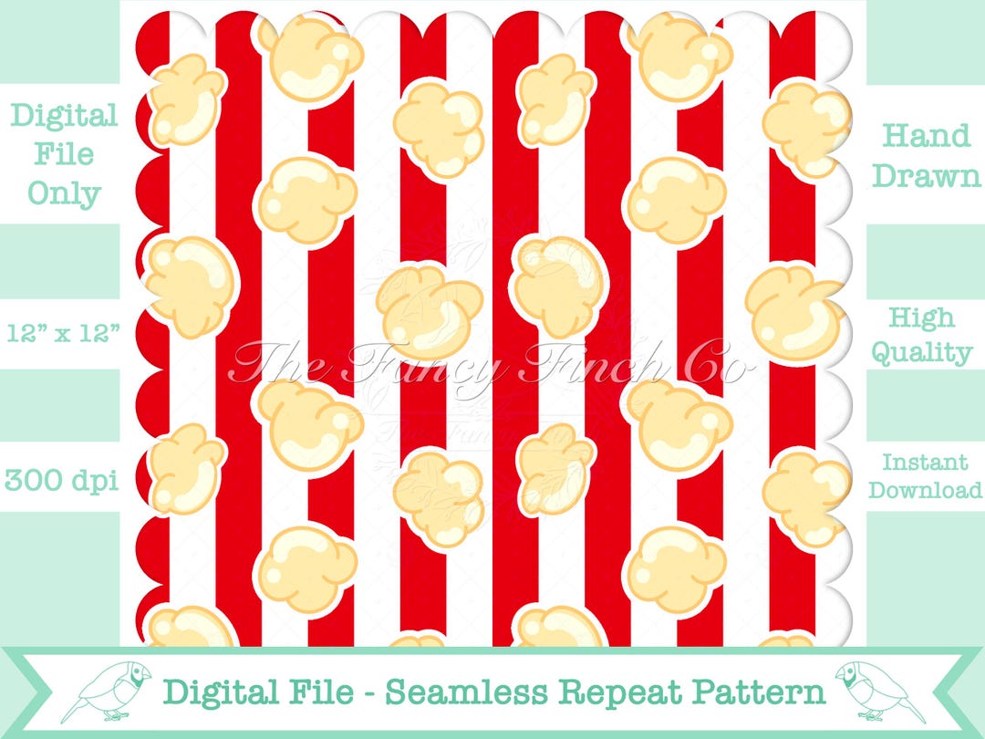 Popcorn Digital Seamless Repeat Pattern Movie Night Snacks Digital ...