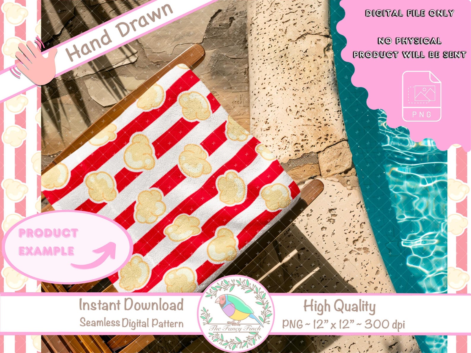 Popcorn Digital Seamless Repeat Pattern Movie Night Snacks Digital ...